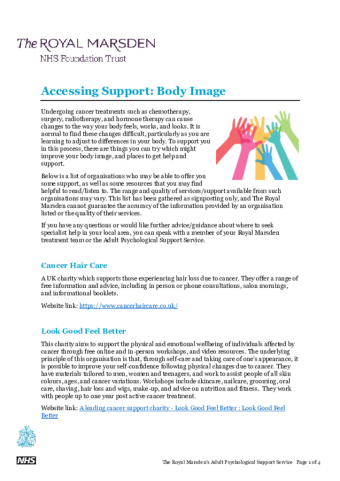 Accessing support | Royal Marsden Patient Information Library